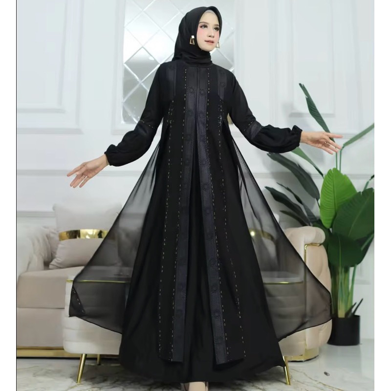 Jual GAMIS ABAYA TURKEY BORDIR BELAH SAMPING FULL HITAM MEWAH TERLARIS ...