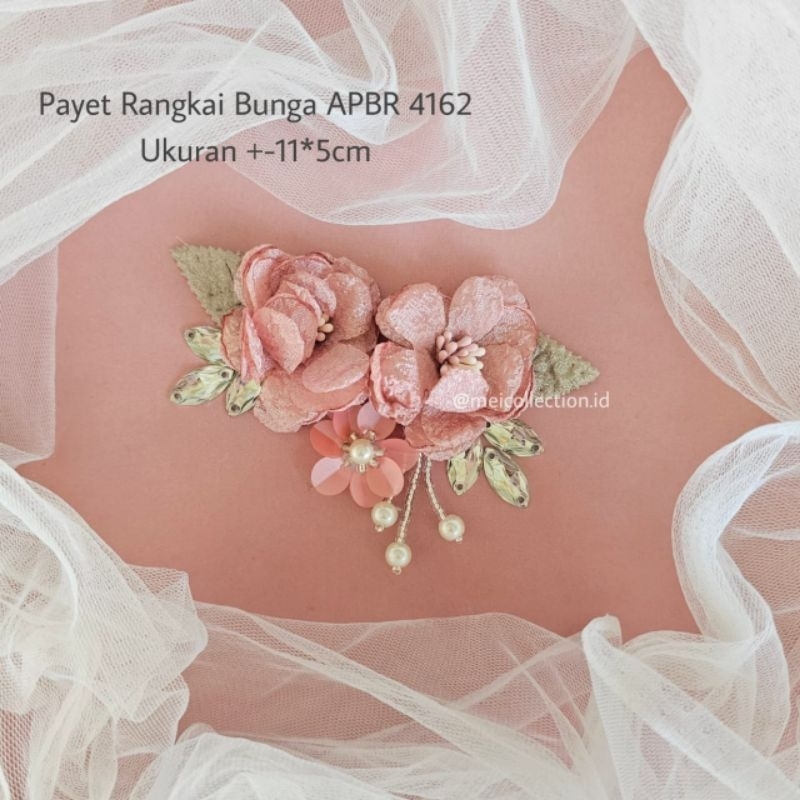 Jual payet rangkai bunga 3D APBR 4162 dusty pink bahu kebaya tunangan ...