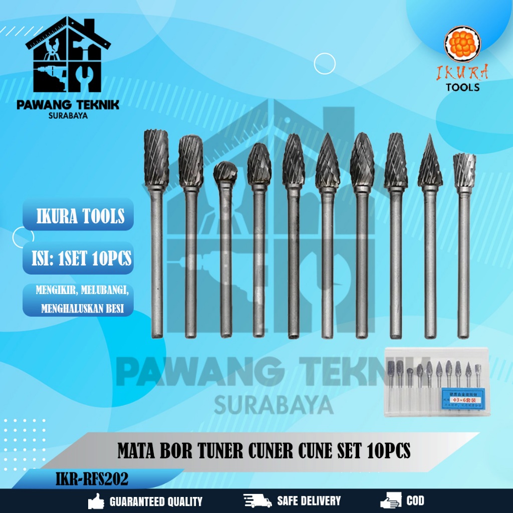 Jual Ikura Tools Mata Bor Tuner Cuner Cune Set 10Pcs As 3MM Dua Arah ...