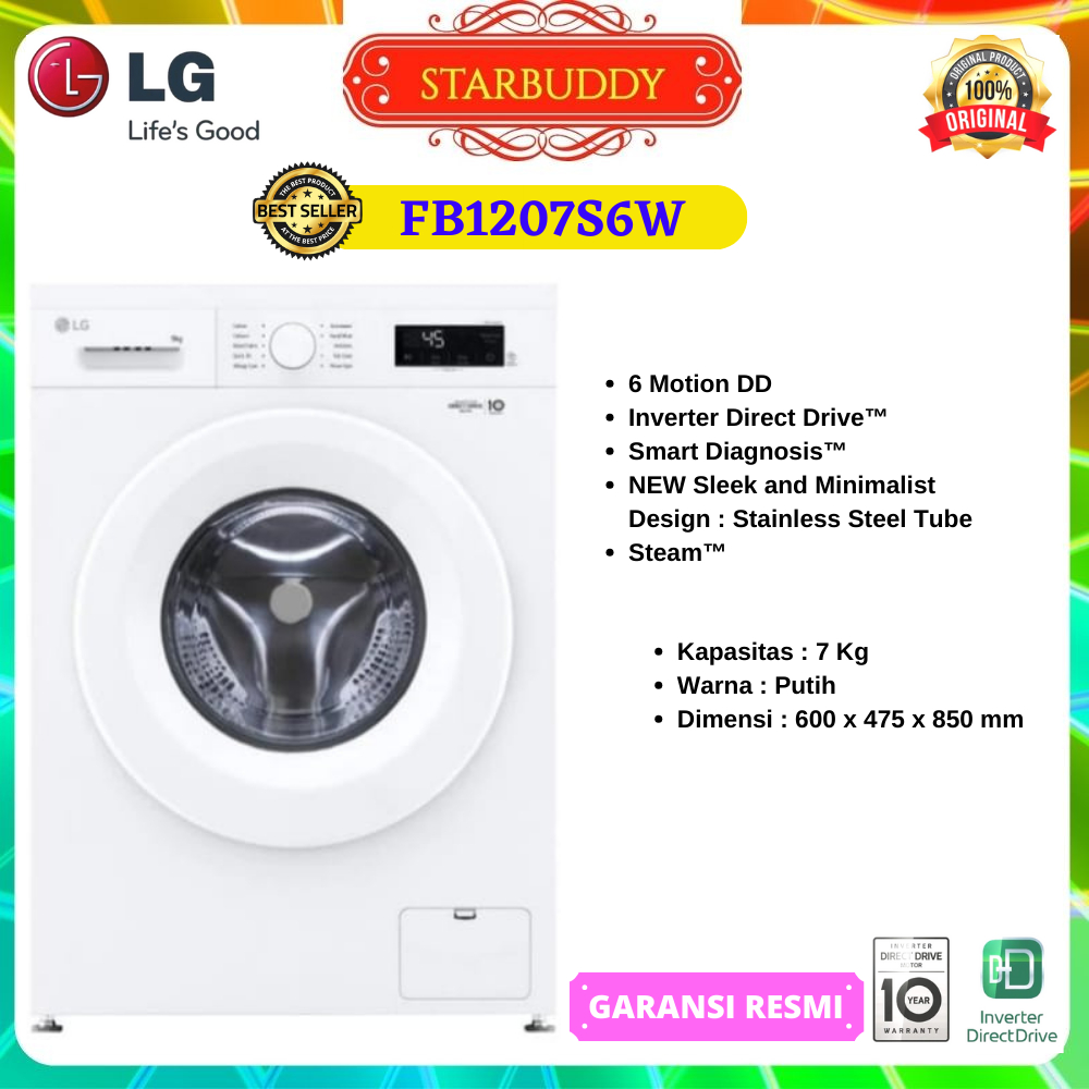 Jual MESIN CUCI LG FB1207S6W FRONT LOADING 7 KG INVERTER | Shopee Indonesia