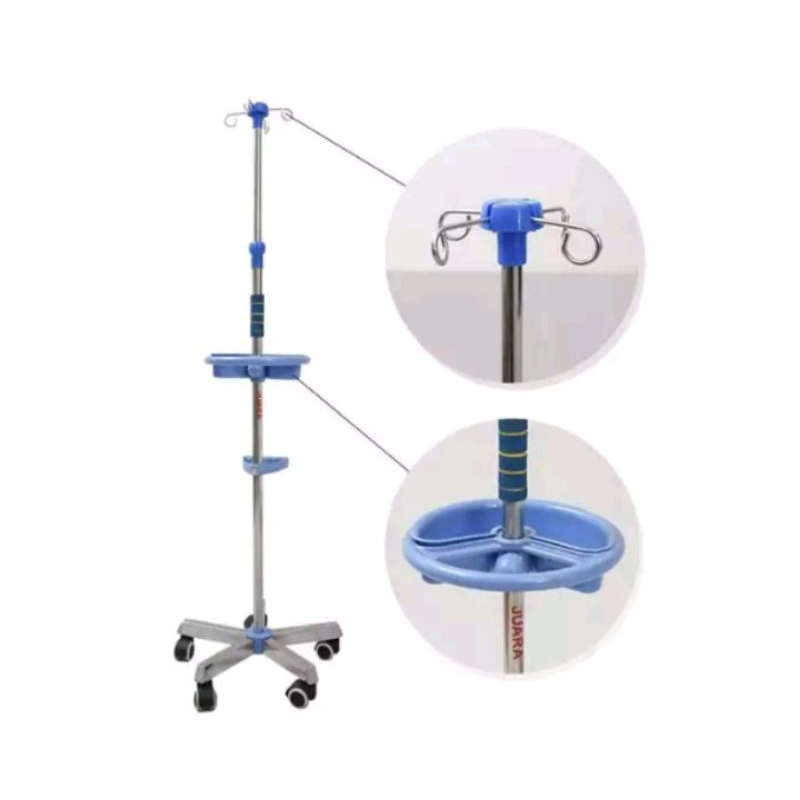 Jual Tiang infus kaki 5 stainless Roda + Tempat Alat medis | Shopee ...