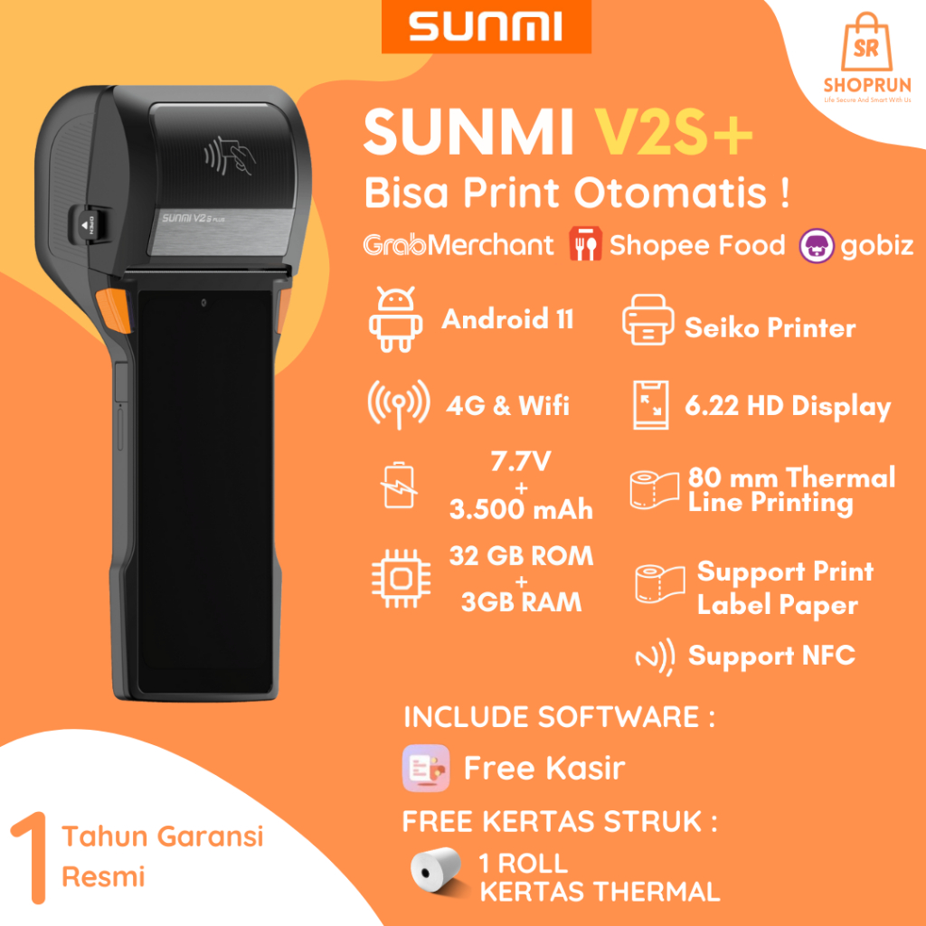 Jual Mesin Kasir Android SUNMI V2s Plus 4G NFC 80mm Label Stiker Playstore Bergaransi 1 tahun ...