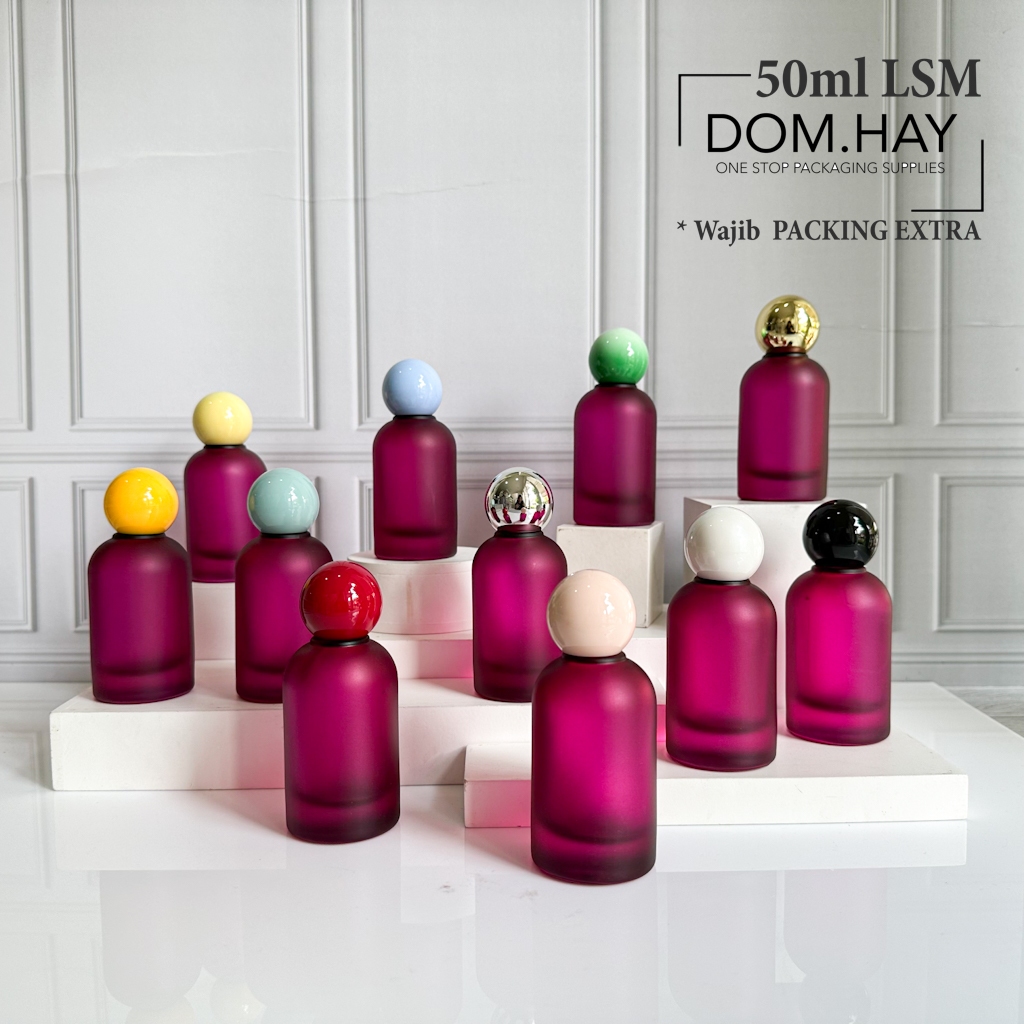 Jual 50ml LSM Pink Tua Frosted Bola Botol Parfum Semi Press Kaca ...