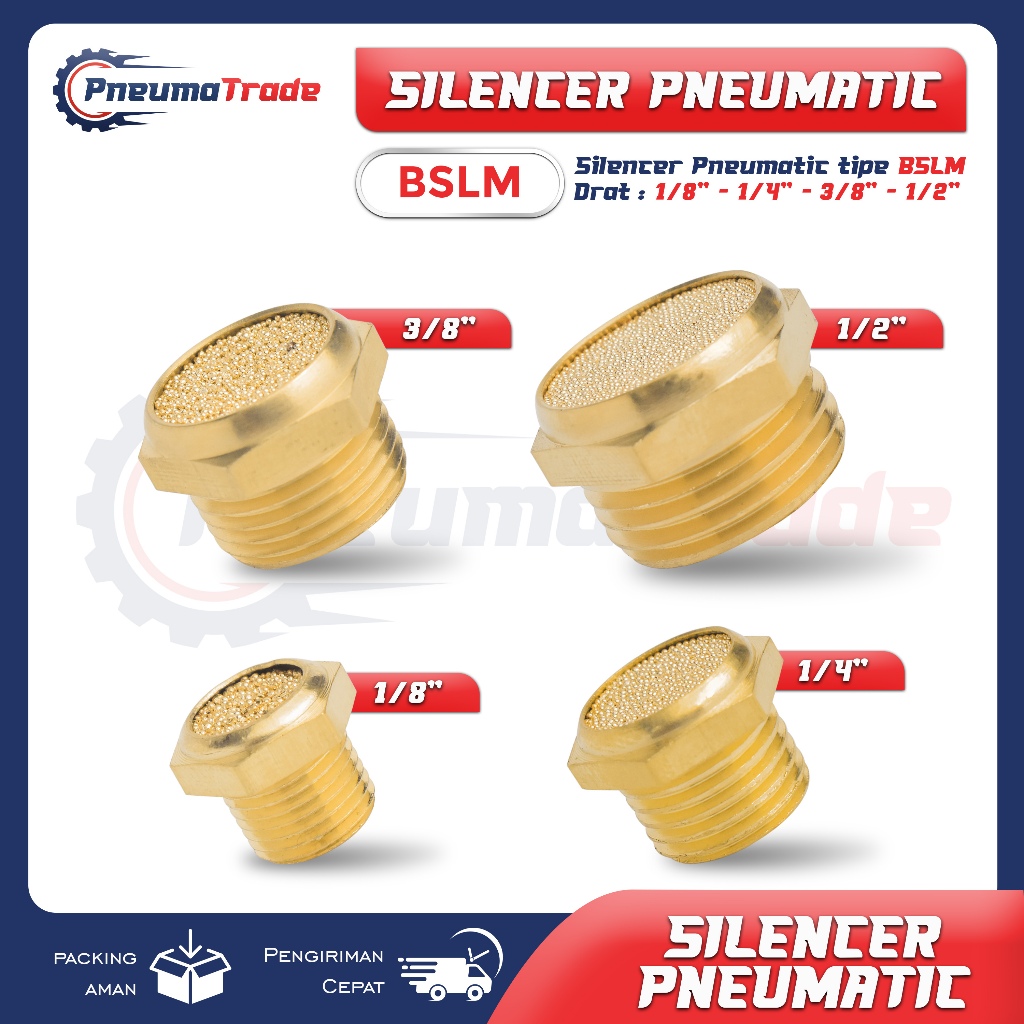 Jual Silencer rata kuningan untuk pneumatic ukuran drat 1/4" 1/2" 1/8 3/8" type BSLM | Shopee ...