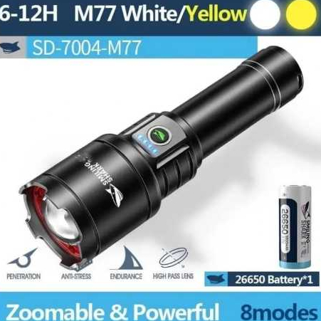 Jual SENTER LED SMILING SHARK SD-7004 M77 - CAHAYA PUTIH & CAHAYA KUNING - SUPER TERANG - 8 MODE ...
