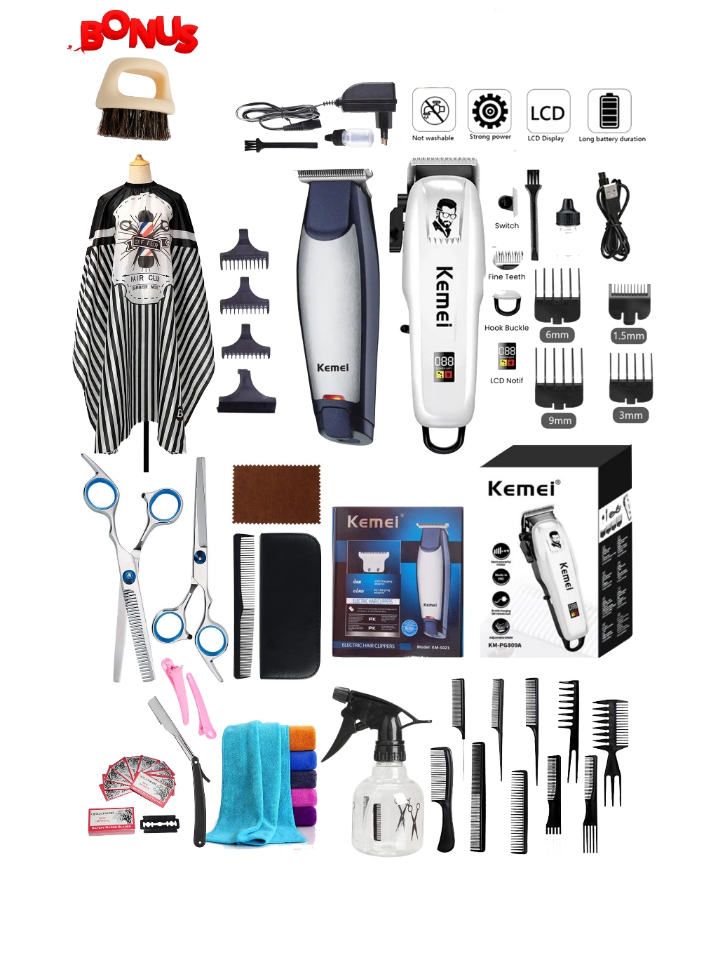 Jual PAKET ALAT CUKUR RAMBUT LENGKAP ORIGINAL KEMEI || USAHA PANGKAS ...