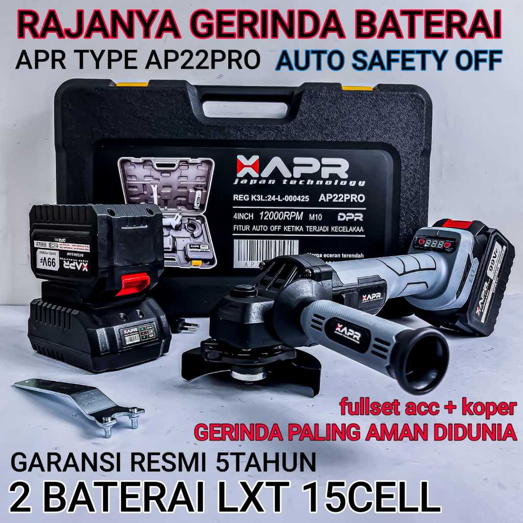Jual APR JAPAN AP22PRO Mesin Gerinda Tangan Baterai 88V 15Cell Cordless ...