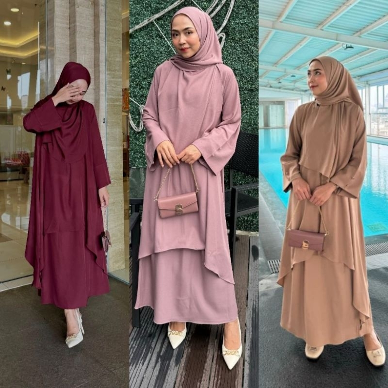 Jual Malika One Set Tunik Syari Free Hijab Oval Seragam Kondangan ...