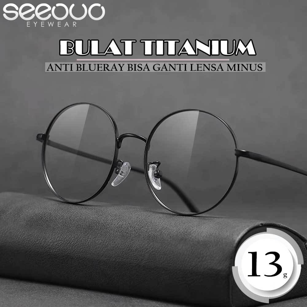 Jual Seeouo Kacamata Antiradiasi Blueray Model Bulat Simple Stylish Titanium Light Frame Vintage ...