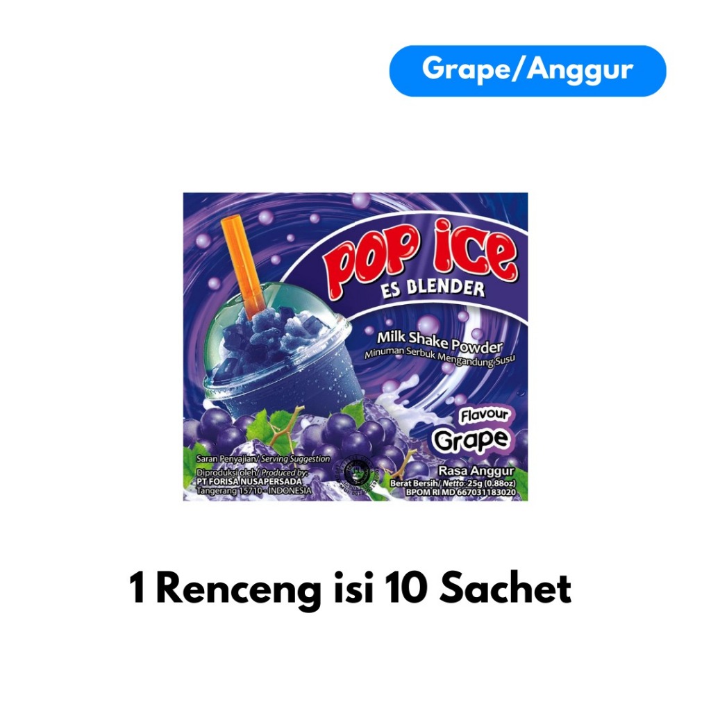 Jual Pop ice 25gr Es Blender Renceng isi 10Sachet Rasa Durian Melon ...
