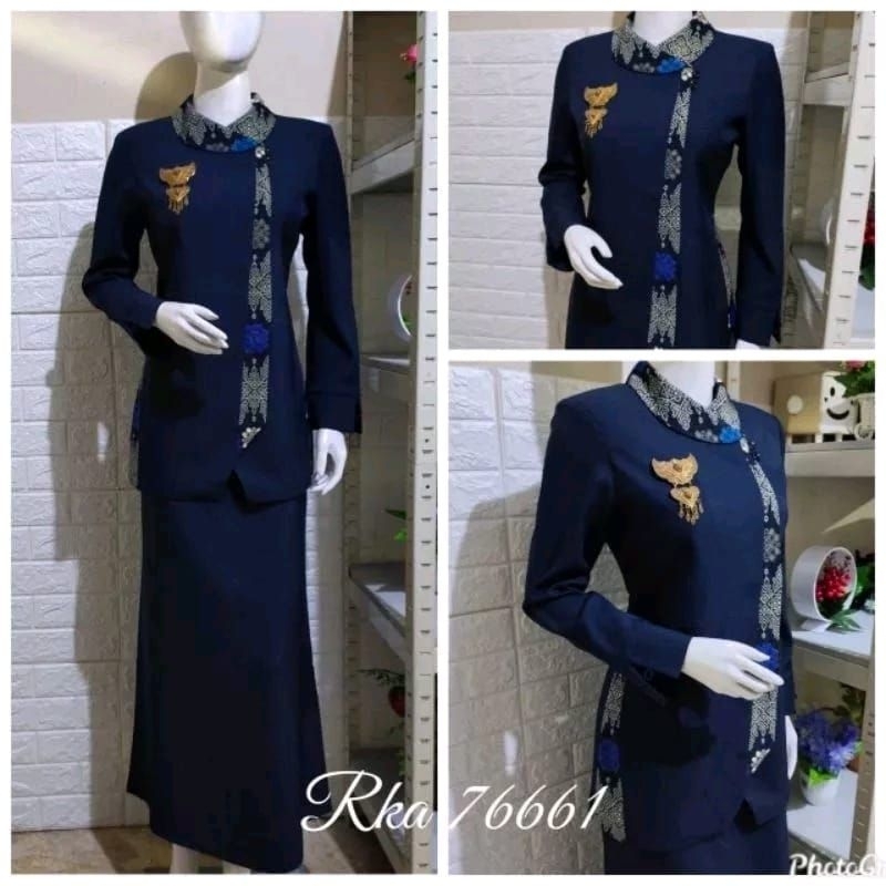Jual Seragam Guru Biru Dongker setelan Rok A Navy Setelan lis batik Rok ...