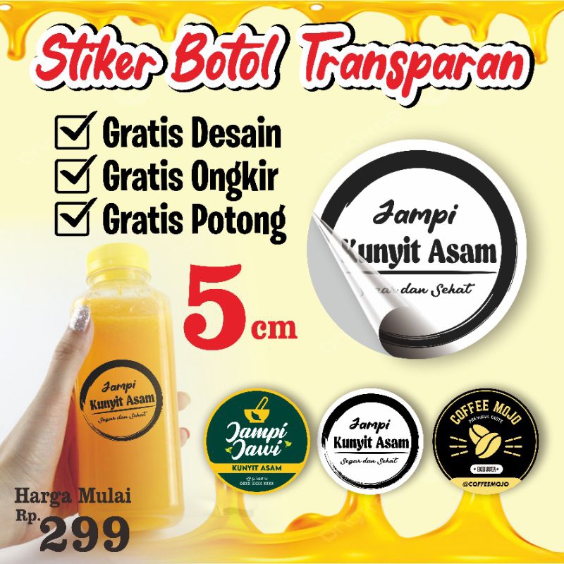 Jual stiker Transparan Uk 5cm/Botol Minuman/Label Kemasan | Shopee ...