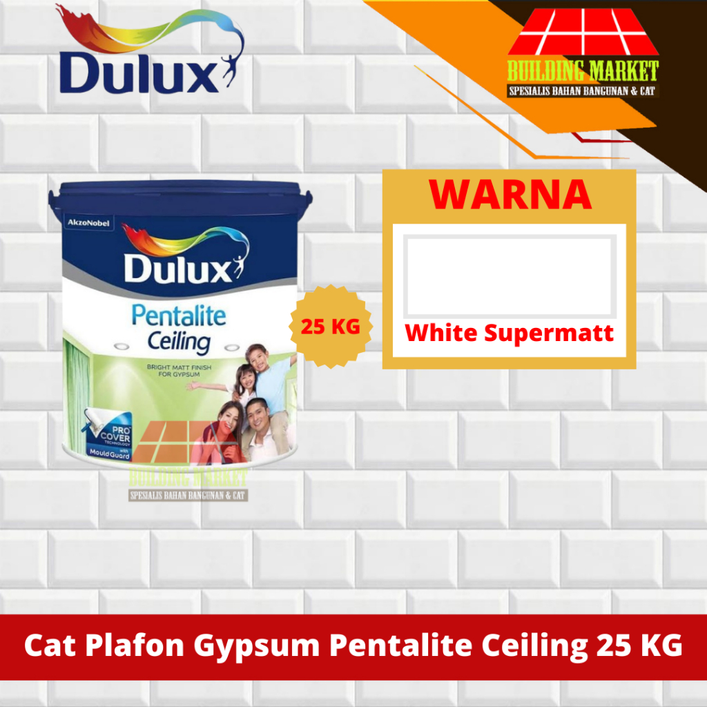 Jual CAT PLAFON CAT GYPSUM CAT DULUX PENTALITE CEILING MATT WHITE 25 KG ...