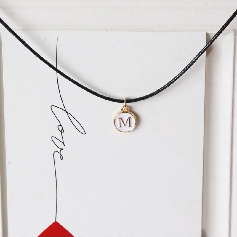 Jual Kalung Simple Pria Wanita Liontin Inisial Huruf Tali Hitam Bandul ...