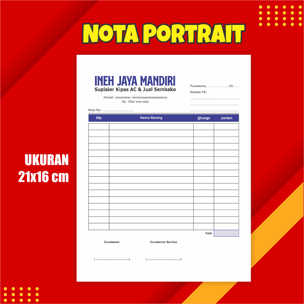 Jual Cetak Nota Full Colour 2 Ply Ukuran 1/2, Cetak Nota Nama Toko ...