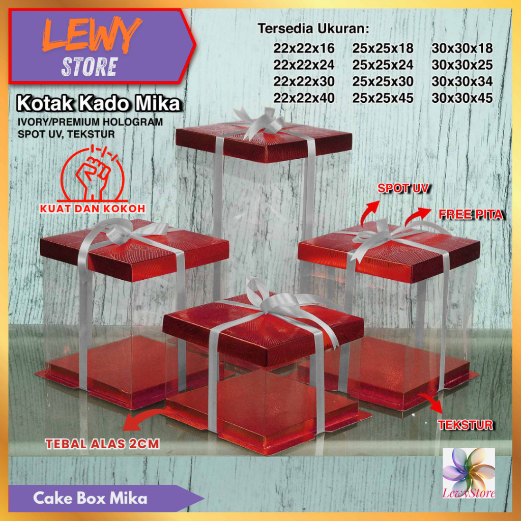 Jual Cake Box Dus Kue Kotak Kue 22x22 Tutup Warna PET Kotak Kado Dus ...