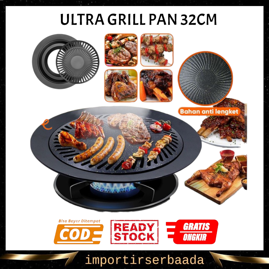 Jual IMP- Panggangan BBQ Bulat 32Cm Ultra Grill Pan Drip Pan Plate Anti ...