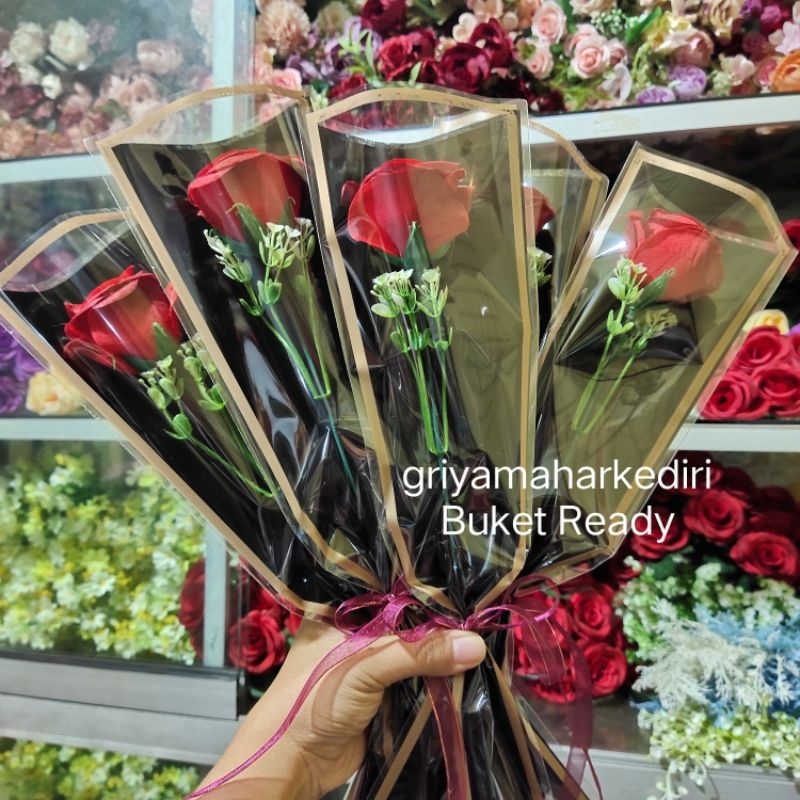 Jual bunga mawar artifisial 1 tangkai kemas ready (free packing ...