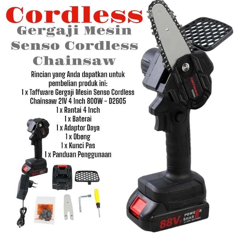 Jual Mesin Senso Gergaji Mini Cordless Chainsaw 21V 4 Inch 800W ...