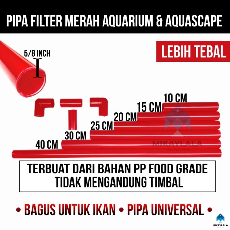 Jual Pipa Merah Undergravel Filter Aquarium Pipa 5/8 Universal aquascape 10CM / 15 CM / 20CM ...
