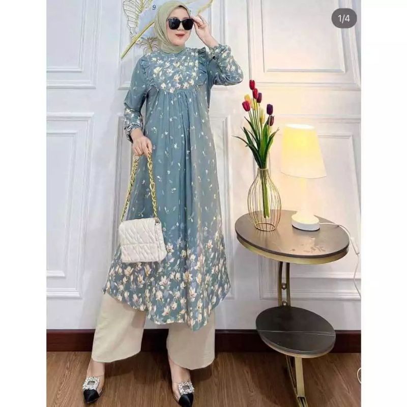 Jual One Set Long Tunik // Setelan Tunik Rayon Premium Mix Crinkle ...