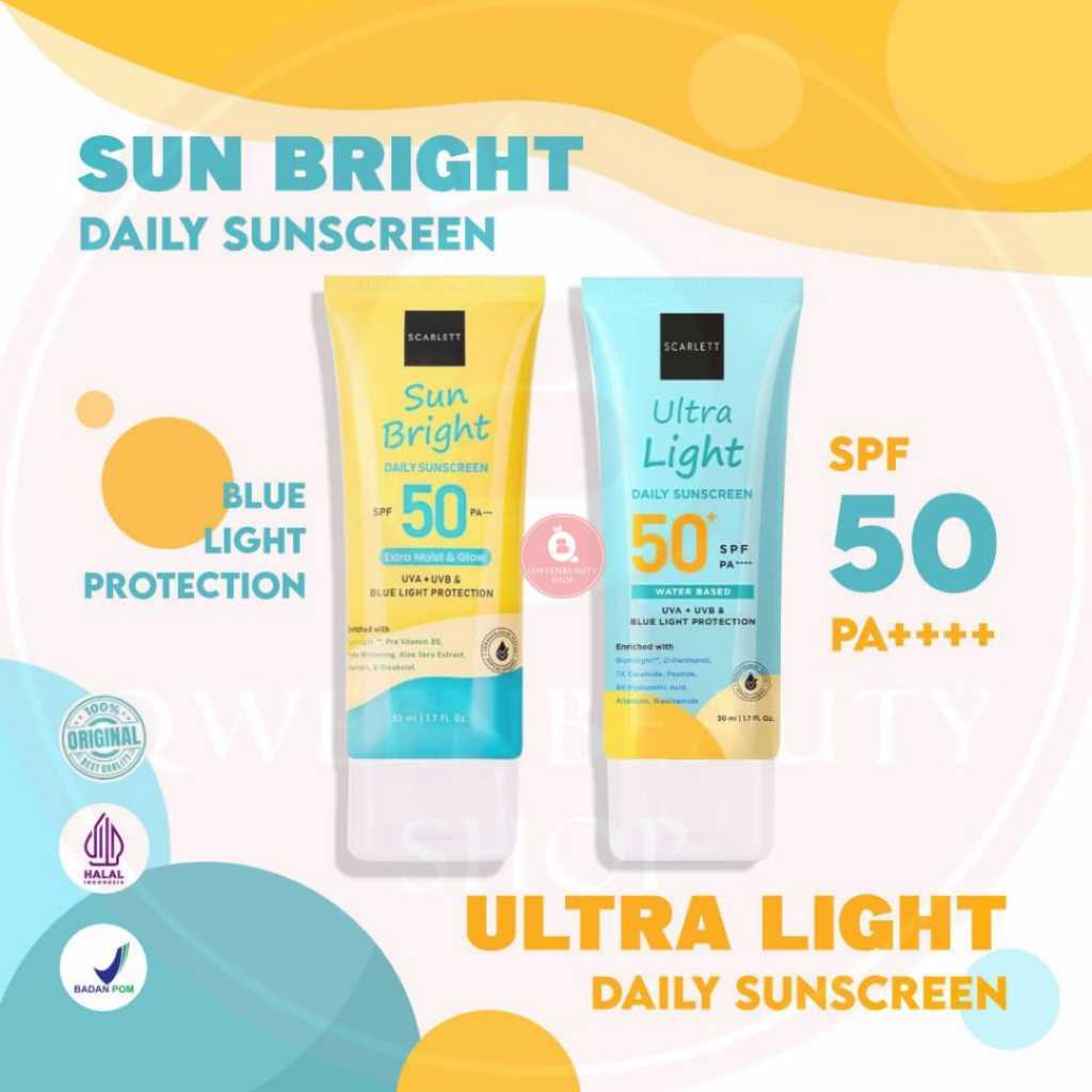 Jual Scarlett Whitening Sunscreen Sun Bright Daily SPF 50 PA+++ ORIGINAL / Ultra Light Sunscreen ...