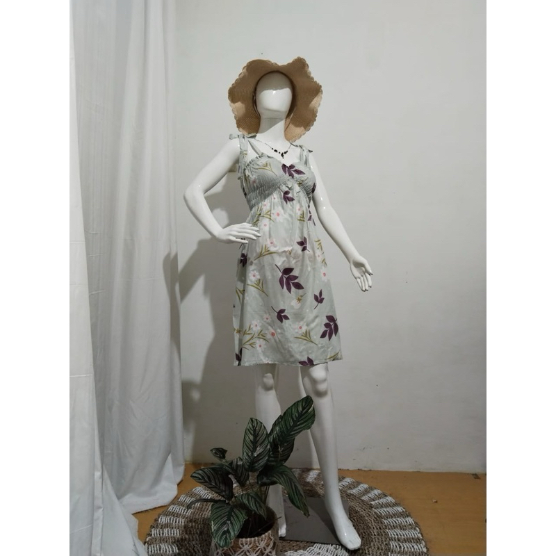Jual daster/dress Jelita tali lepas daster midi kerut dada muat BB 55kg ...