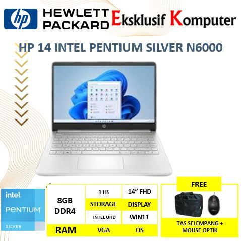 Jual Laptop HP 14 Intel Pentium Silver N6000 RAM 8GB SSD 512GB Full HD ...