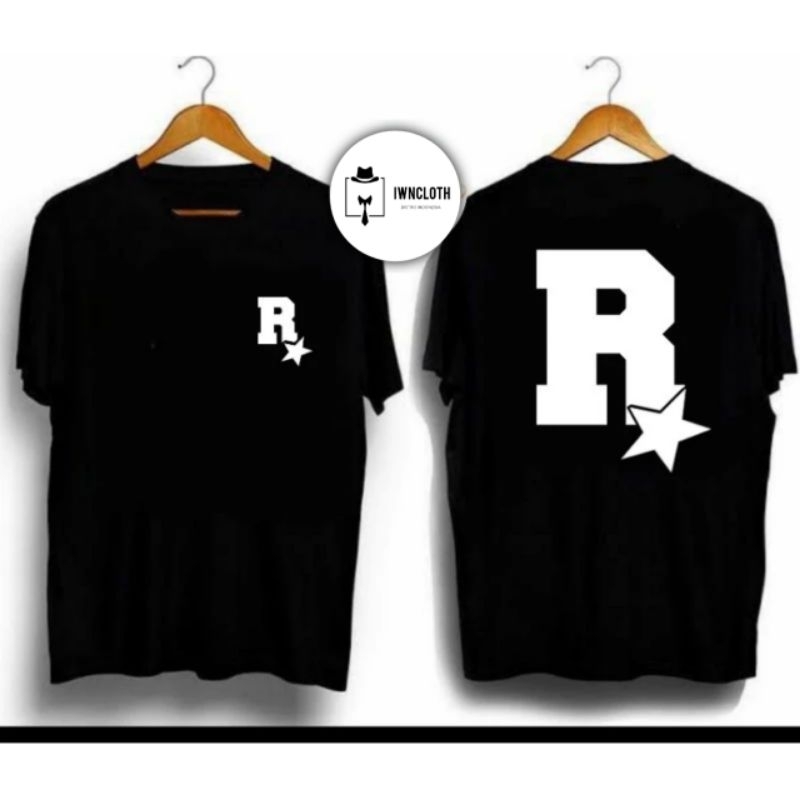 Jual kaos inisial NAMA HURUF R STAR SABLON DTF/t-shirt kaos baju distro ...