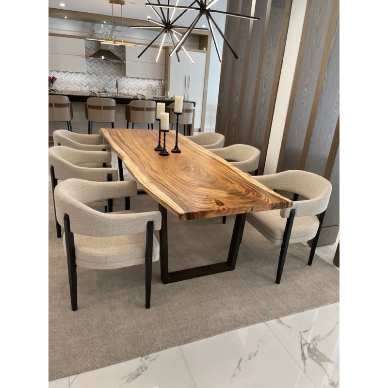 Jual KURSI MAKAN MINIMALIS MODERN TOP MEJA KAYU TREMBESI KAKI BESI DAN KURSI SOFA BUSA TEBAL ...