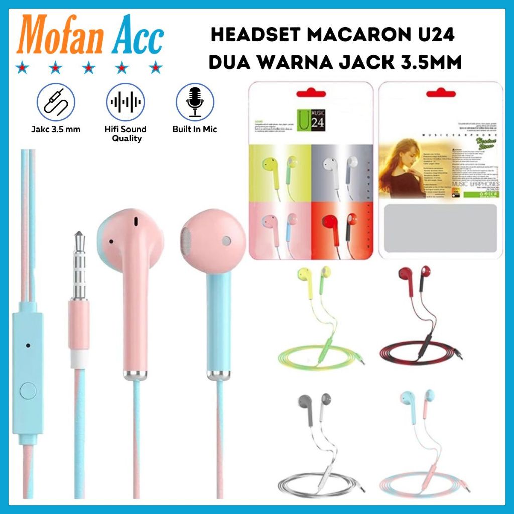 Jual Headset MACARON U24 + Mic DUA WARNA Earphone Hifi Stereo Extra ...