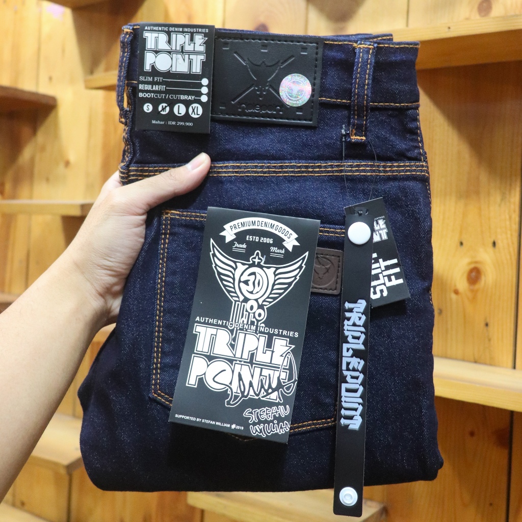 Jual Jeans Slim Fit Pria Original Triple Point Navy | Shopee Indonesia