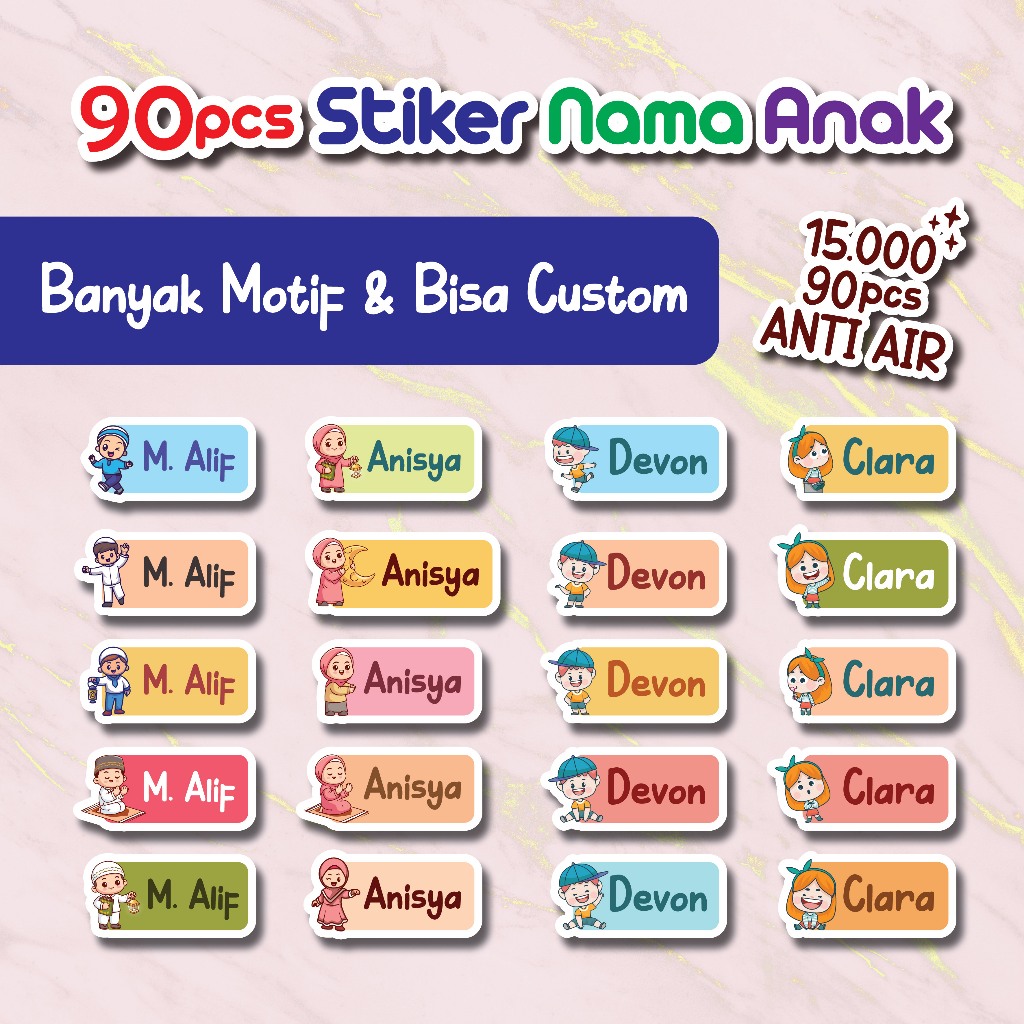 Jual 90 pcs STIKER CUTE NAMA ANAK ANTI AIR | STIKER NAMA MURAH EKONOMIS ...