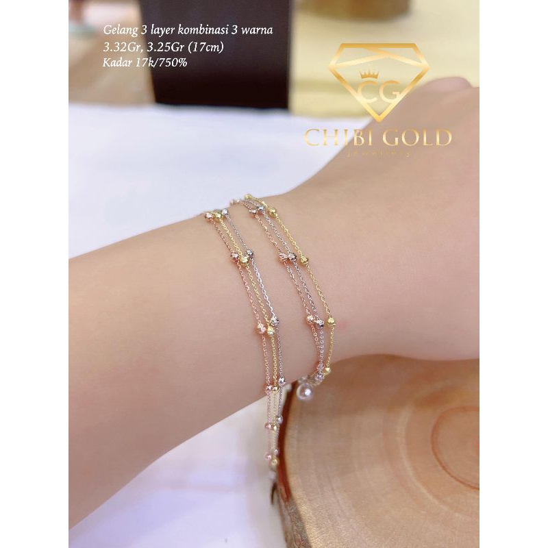 Jual CHIBI GOLD - Gelang 3 layer kombinasi 3 warna emas 750 kadar 17k ...