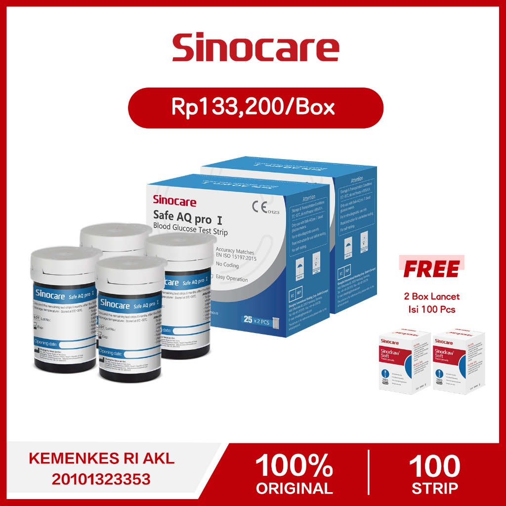 Jual Sinocare Safe AQ Pro I Strip Alat Cek Gula Darah (100 Strip) only ...