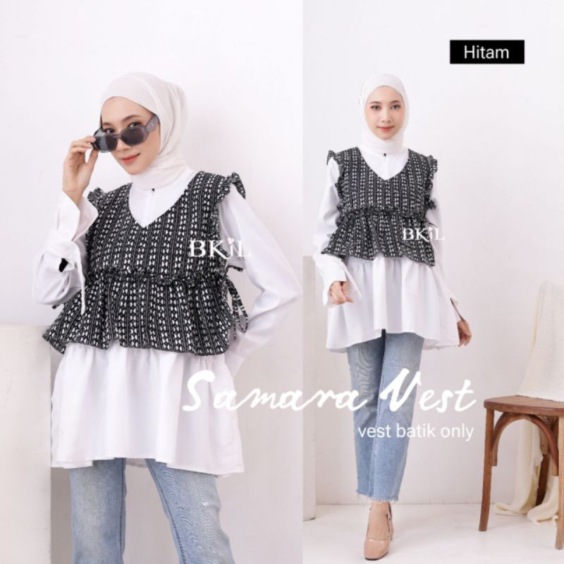 Jual VEST BATIK PATTERN RUFFLE PREMIUM MODERN ETNIK KATUN OUTER ROMPI ...