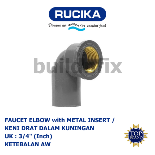 Jual RUCIKA FAUCET ELBOW METAL / KENI DRAT DALAM KUNINGAN PVC 3/4" AW (TEBAL) | Shopee Indonesia