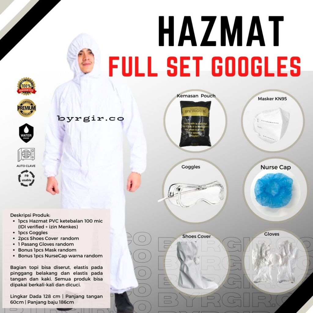 Jual BYRGIR Reusable Hazmat Full Set + Gloves Shoes Cover Baju APD ...