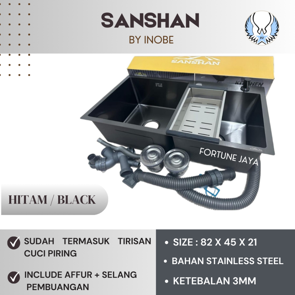 Jual SET KITCHEN SINK 2 LUBANG STAINLESS BLACK HITAM INOBE 8245 / SET ...