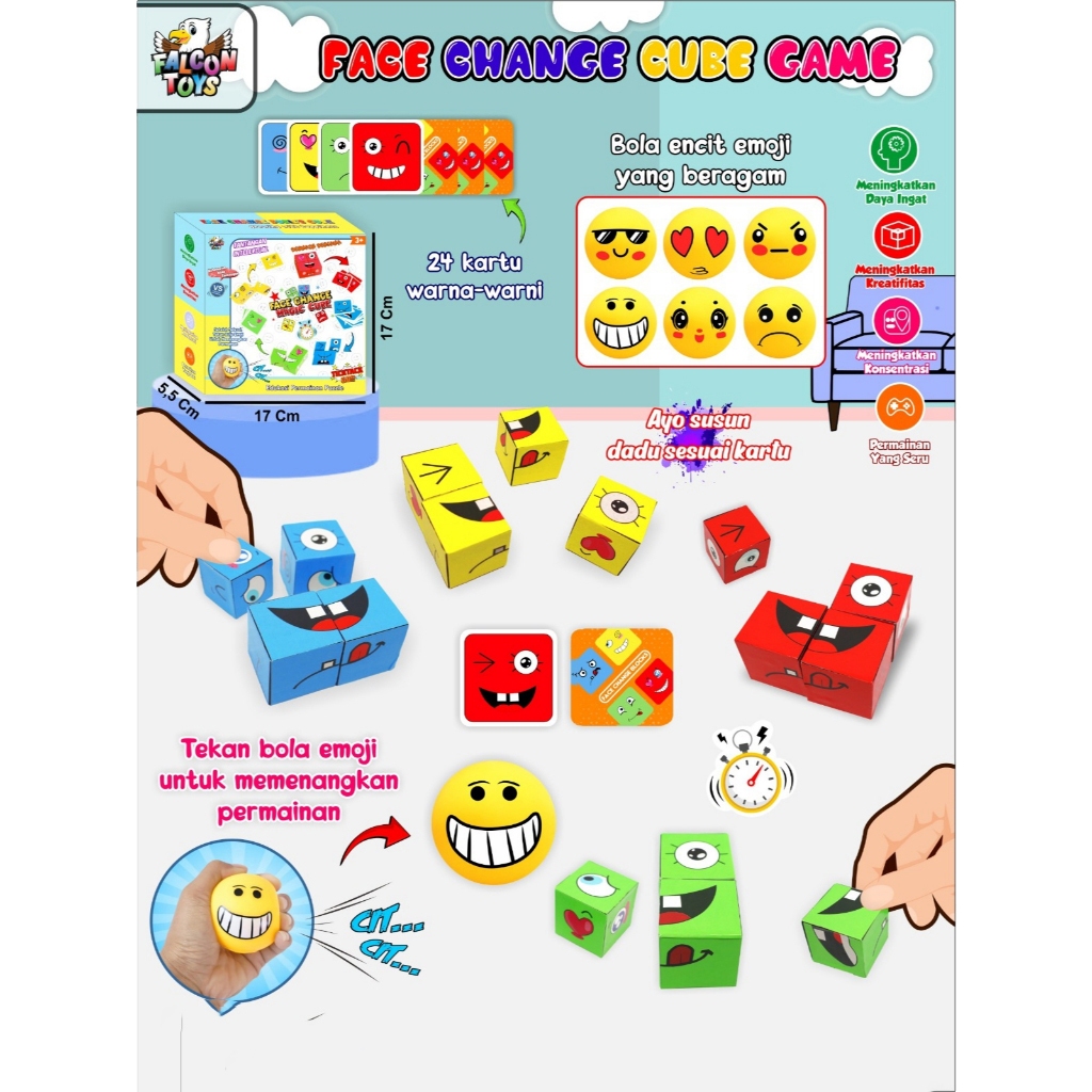 Jual WU - FREE EMOJI ENCIT Mainan Susun Ekspresi Muka Puzzle Game - Mainan Face Changing Cube ...