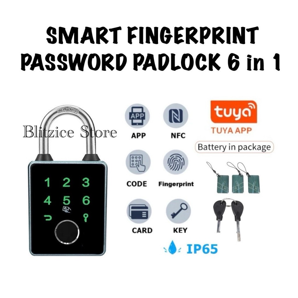 Jual Padlock Fingerprint Password Key Card App NFC 6 in 1 Gembok Sidik ...