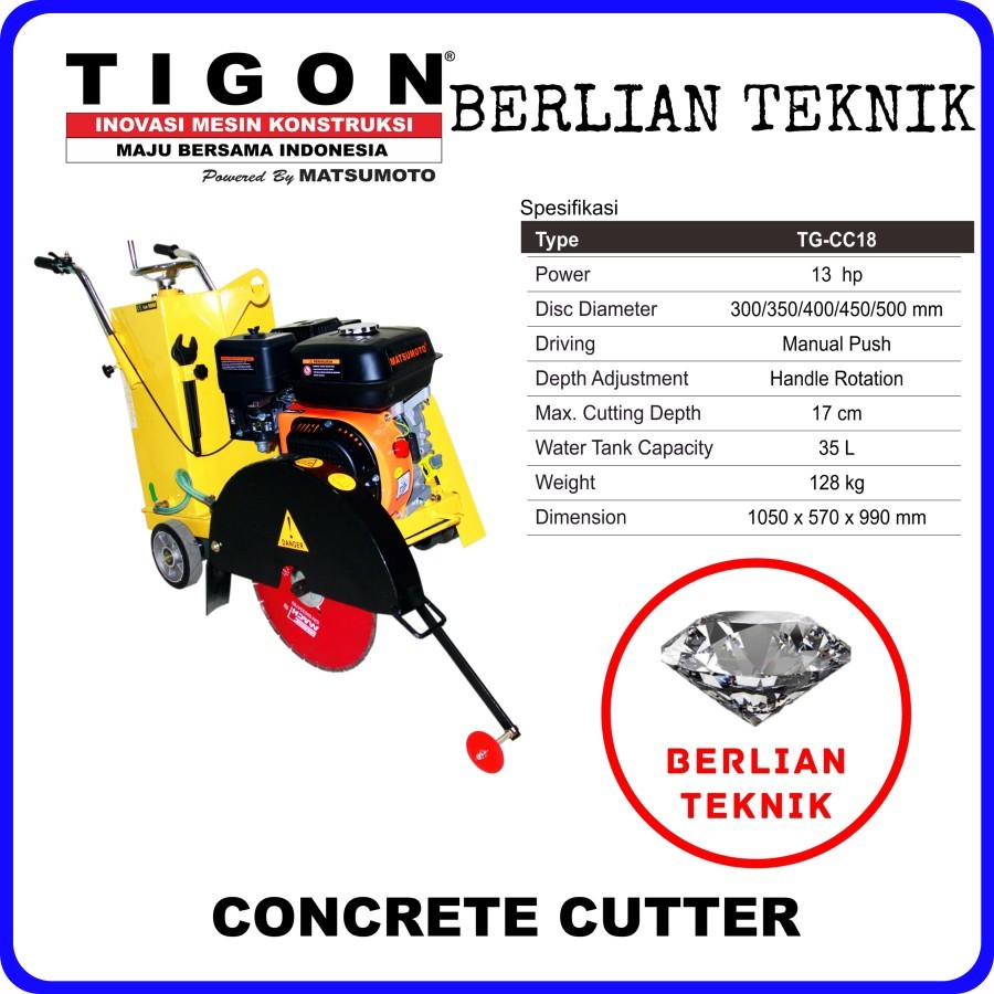 Jual Concrete Cutter Potong Aspal Tigon TG-CC 18 + Mesin Bensin 15 HP ...