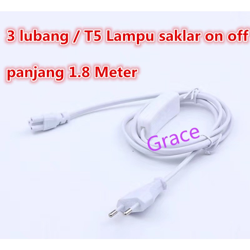 Jual kabel power/3 lubang/T8/T5 lampu sakalr on off /3 lubang kabel ...