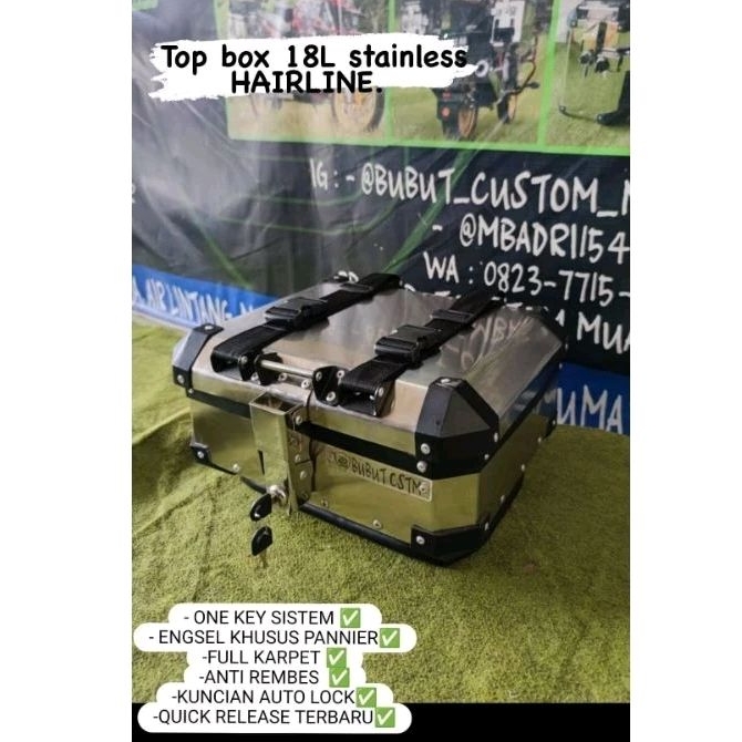 Jual Top box 18L stainless mirror dan hairline, box pannier, box motor ...