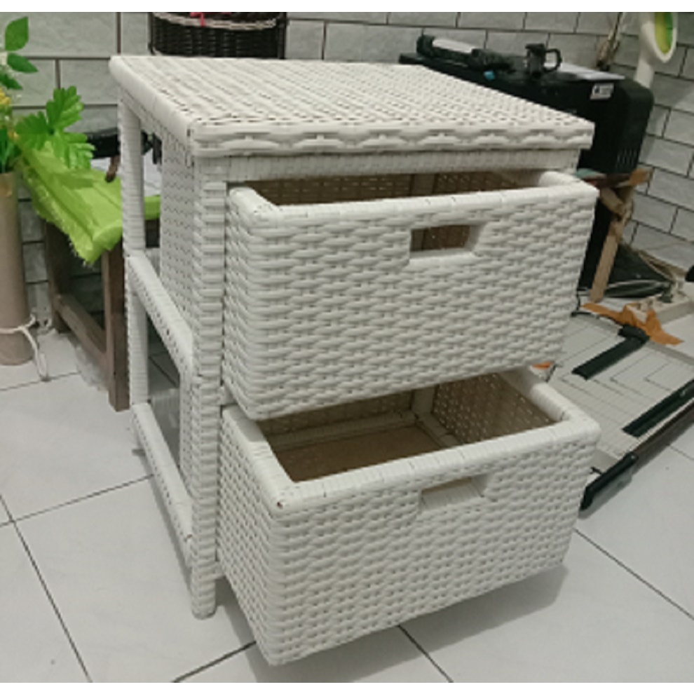 Jual 2 Susun Rak Lemari Laci minimalis Box Rotan Sintetis penyimpanan ...