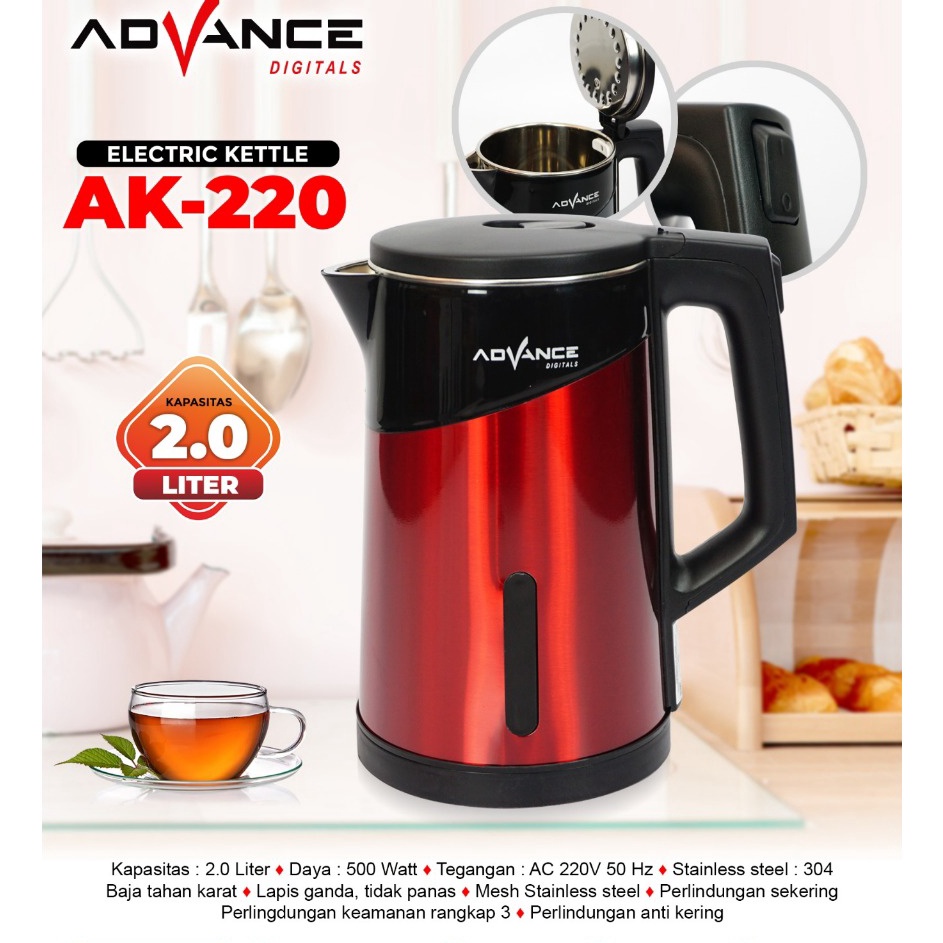 Jual Advance Teko Listrik 2 Liter Baja tahan karat Lapis ganda Steel ...
