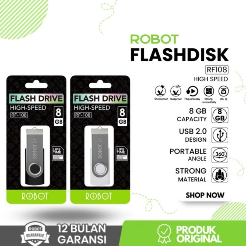 Jual FLASHDISK ROBOT RF108 8GB GARANSI RESMI | Shopee Indonesia