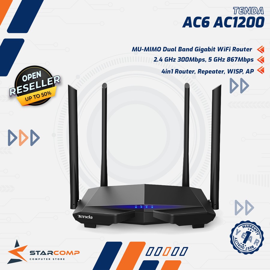 Jual Tenda AC6 AC1200 Smart Dual-Band Wireless Router 4 X 5dbi High ...