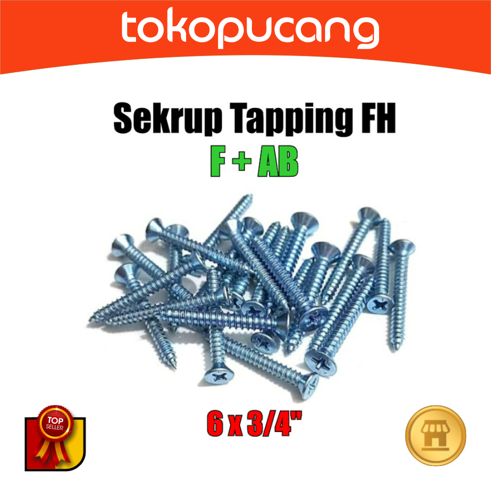 Jual 100pcs Sekrup Jf 6x3/4" Skrup FH 6 x 3/4 Sekrup Tapping Flat Head Screws F+AB | Shopee ...