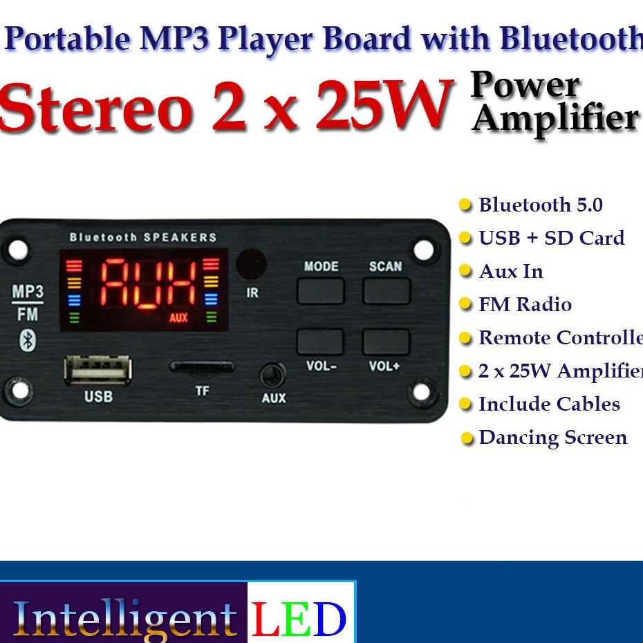 Jual Amplifier 2x25W Stereo MP3 USB FM Board Bluetooth Module 12V ...